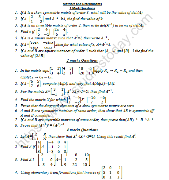 CBSE Class 12 Mathematics Matrices And Determinants Worksheet Set C CBSE Class 12 Mathematics Matrices And Determinants Worksheet Set C